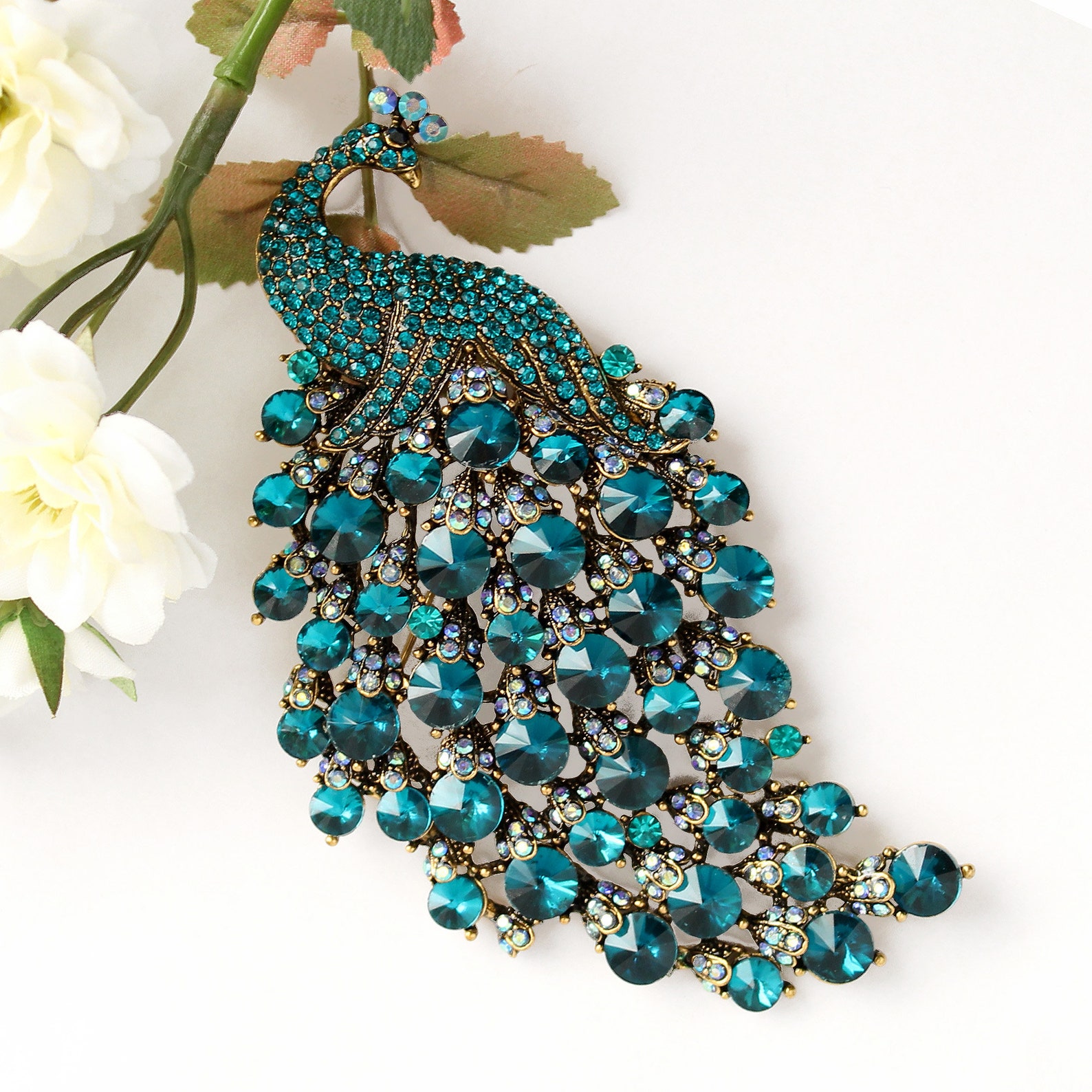 Peacock Rhinestone Brooch Blue Crystal Dress Pin Sash Brooch | Etsy