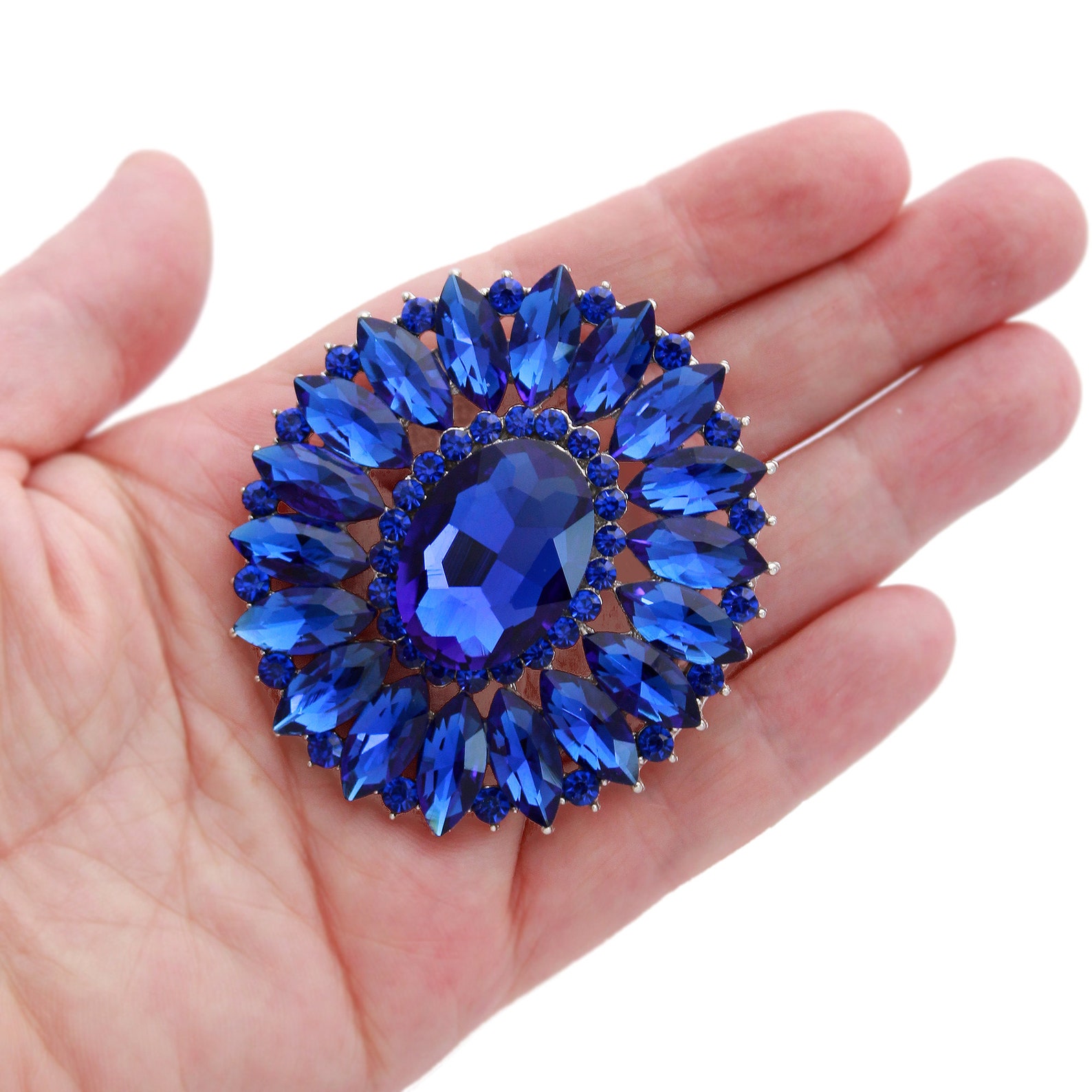 Oval Blue Rhinestone Brooch Sapphire Blue Brooches Pins - Etsy