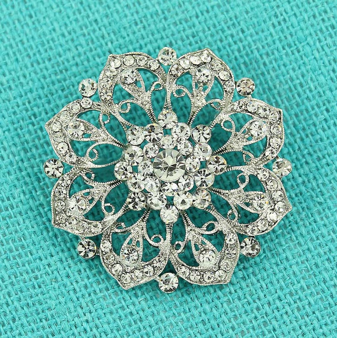Shiny Silver Crystal Brooch, Party Dress Pin Decor Accessory ...