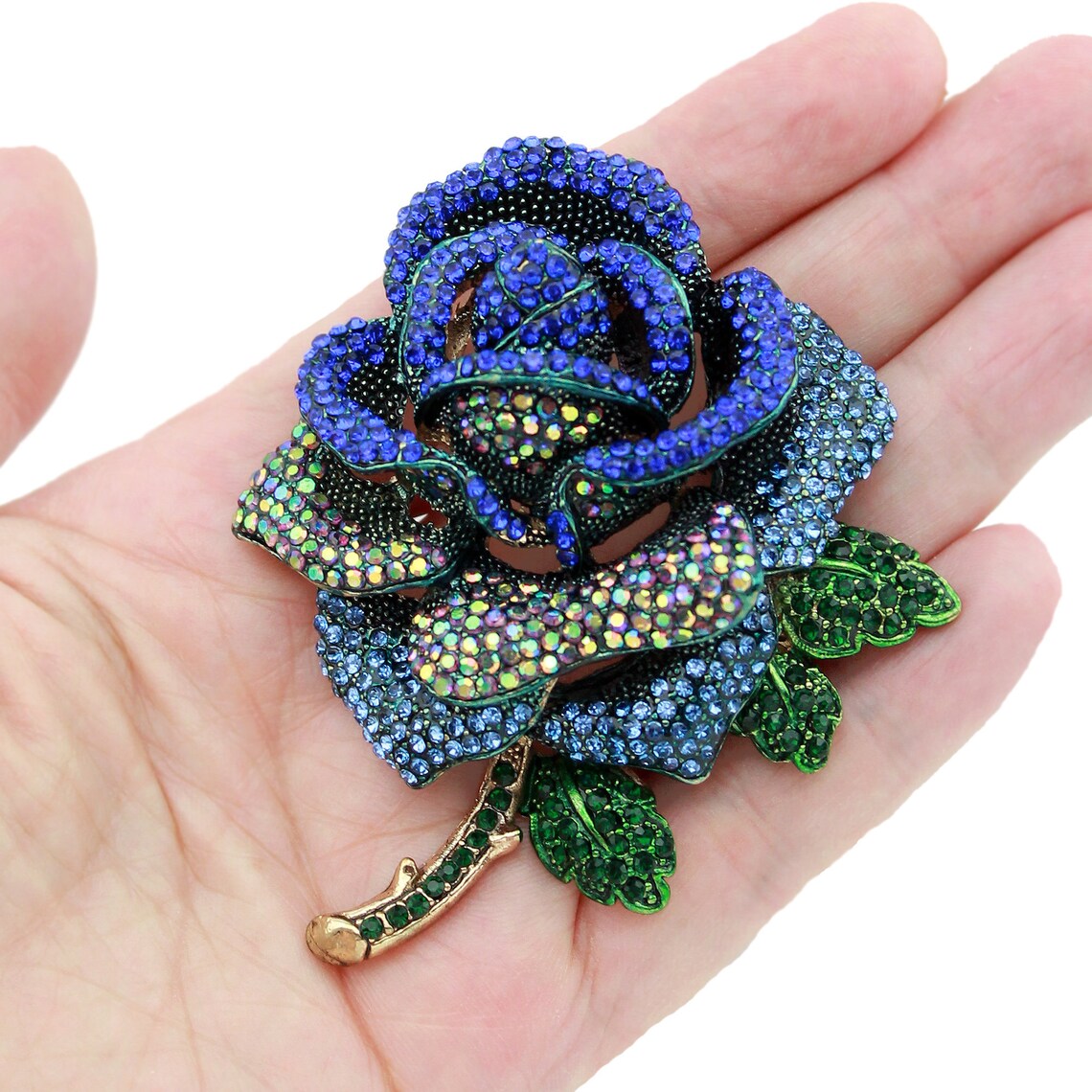 Blue Rose Brooch Large Blue Flower Brooch Pin Dimensional - Etsy