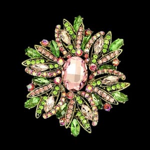 Large Crystal Rhinestone Brooch, Pink Green Dress Pin Brooch, Green ...