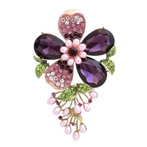 Purple Crystal Flower Brooch, Large Purple Brooches Pins, 4 Inch Pearl ...