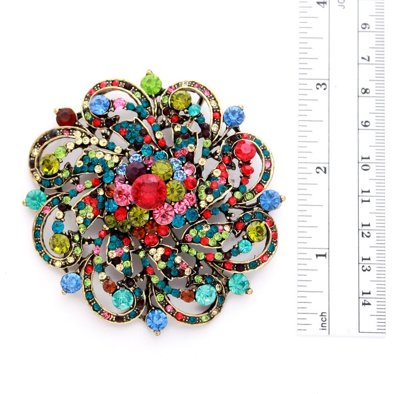 Large Round Rhinestone Brooch Rainbow Crystal Brooches Pins - Etsy