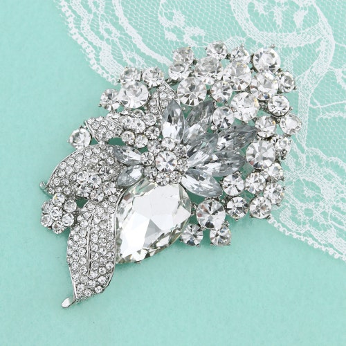 Crystal Rhinestone Brooch Silver Bridal Brooch Dress Sash - Etsy