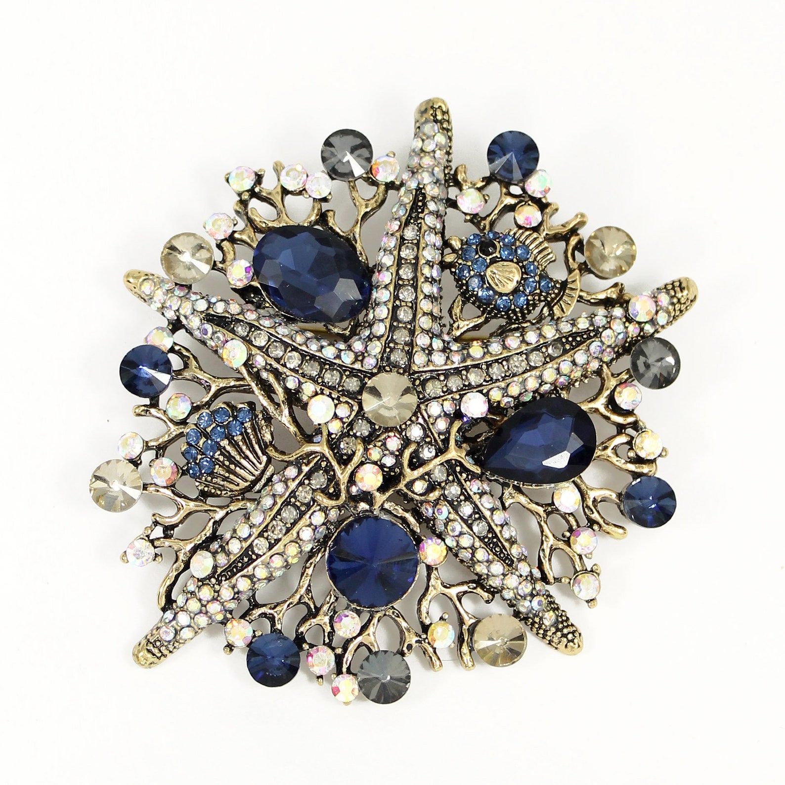 Large Starfish Brooch Metal Navy Blue Crystal Star Fish - Etsy España
