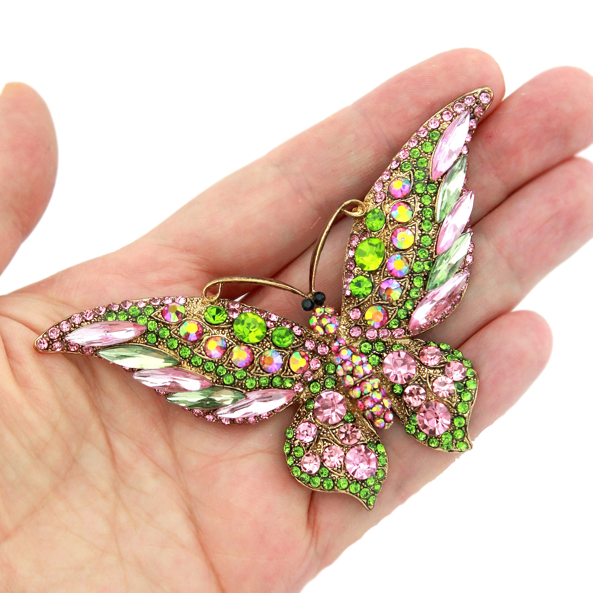 Rhinestone Butterfly Brooch Pink Green Brooches Pins Dress - Etsy