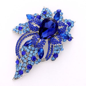 Large Blue Brooch, Bridal Bridesmaid Brooch, Evening Dress Pin Broach ...