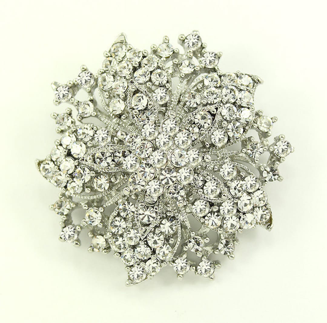 Silver Rhinestone Brooch, Crystal Bridal Bridesmaid Pin Dress Broach ...