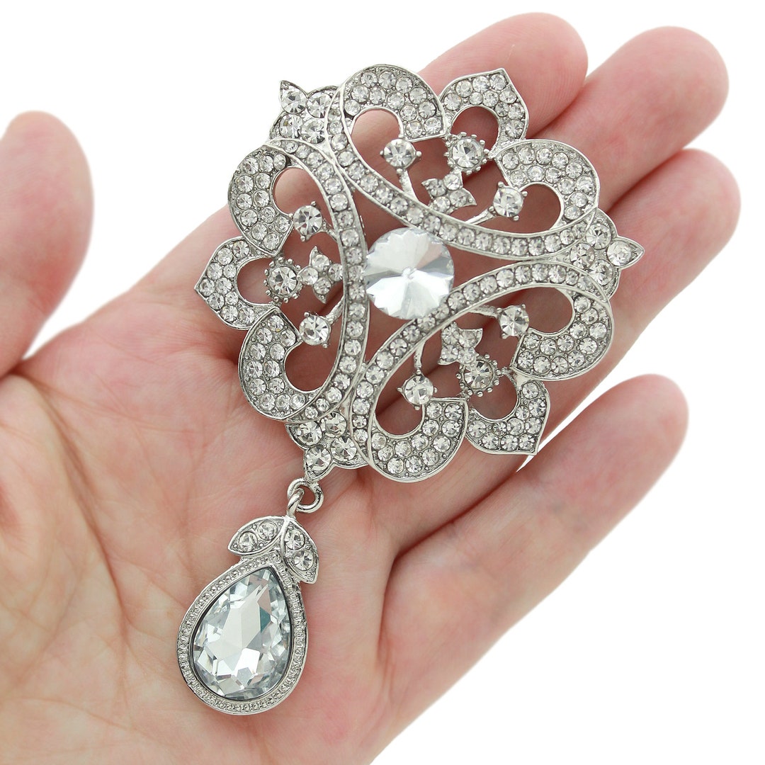 Clear Crystal Silver Plated Brooch, Rhinestone Brooches Pins Wedding ...