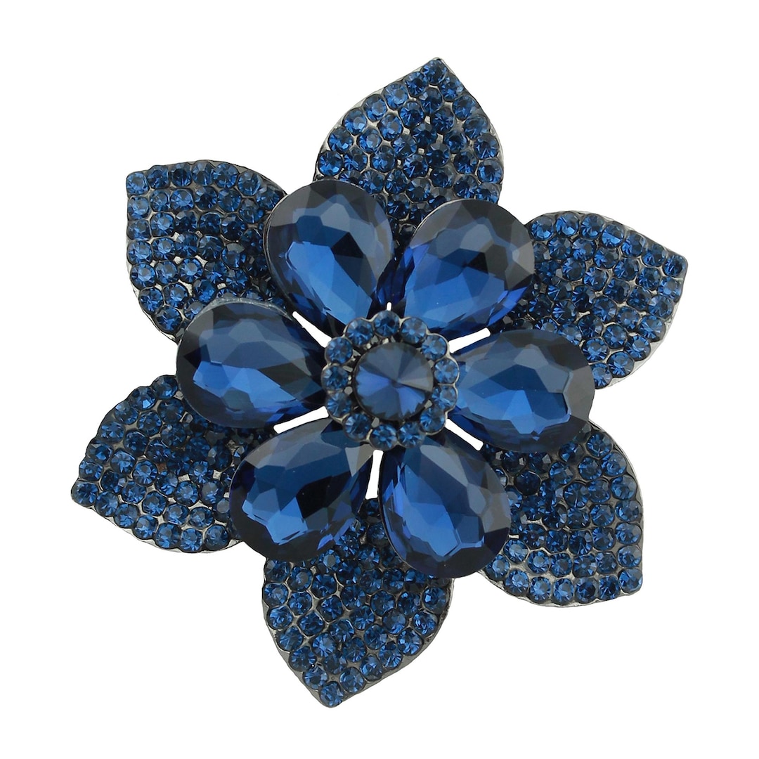 Navy Blue Brooch Dress Pin Clip Accent Crystal Rhinestone Embellishment ...