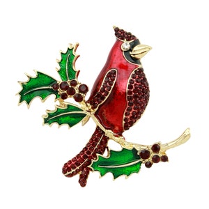 Christmas Bird Brooch, Rhinestone Brooches Pins Women, Holly Leaf ...