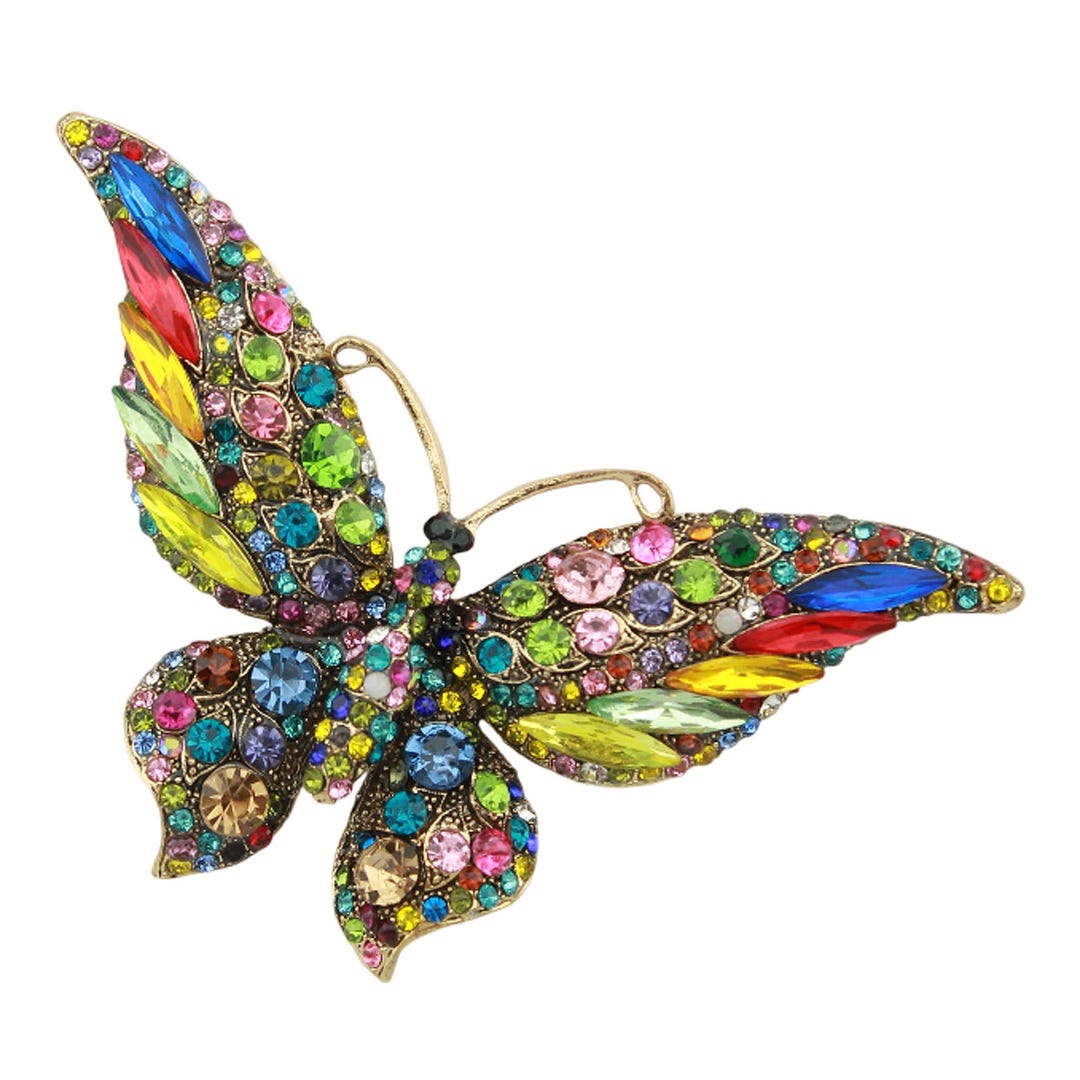 Large Crystal Butterfly Brooch: Multicolor Rhinestone Jeweled Pin - Etsy
