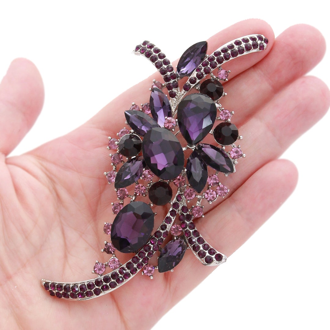 Purple Rhinestone Brooch, Large Purple Brooches Pins, Dress Pin ...