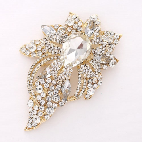 Crystal Gold Brooch Large 4 Inch Brooch Rhinestone Brooches - Etsy