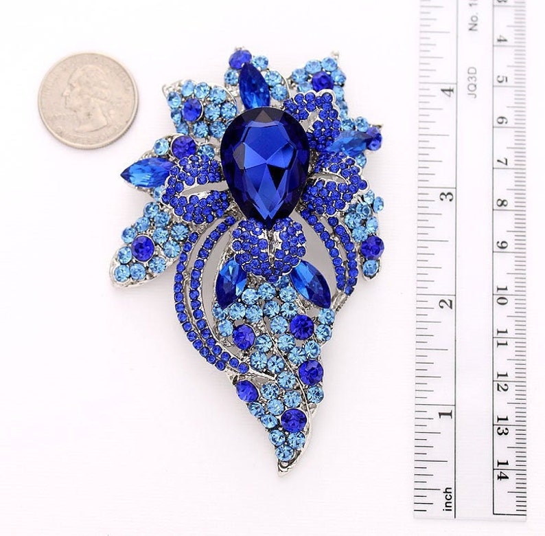 Large Blue Brooch Bridal Bridesmaid Brooch Evening Dress Pin - Etsy