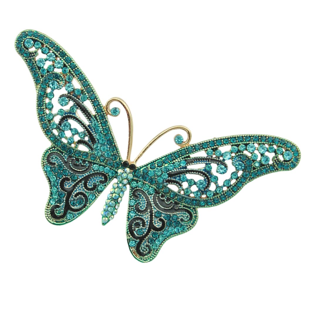 Large Blue Crystal Butterfly Brooch, Rhinestone Corsage Pin - Etsy