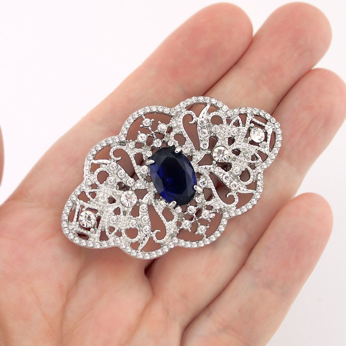 Blue Rhinestone Brooch Crystal Oval Brooch Wedding Bouquet - Etsy
