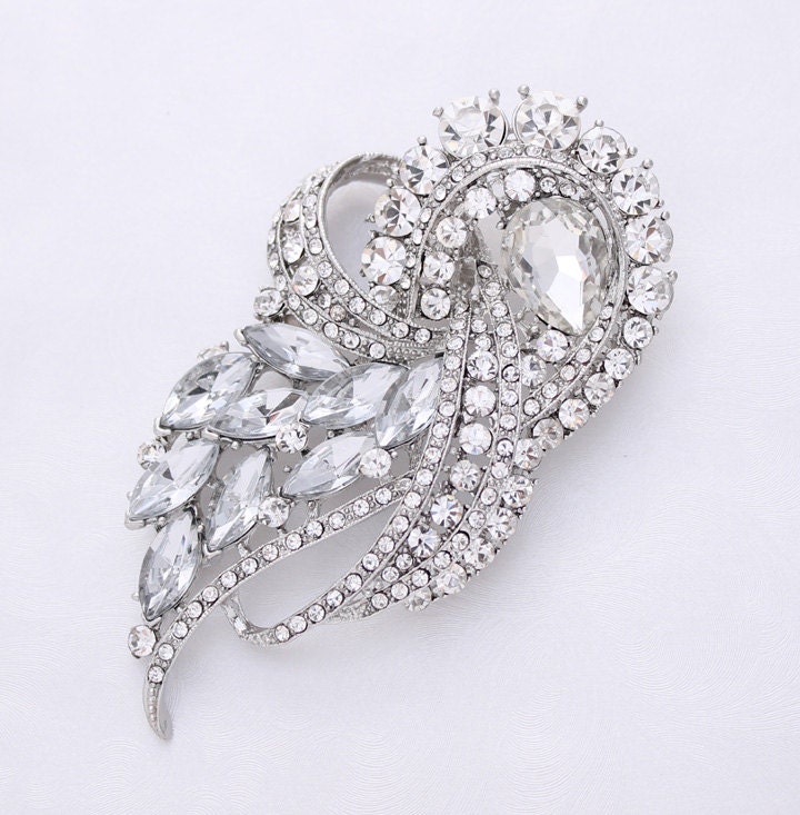 Crystal Rhinestone Brooch Silver Bridal Brooch Dress Sash - Etsy