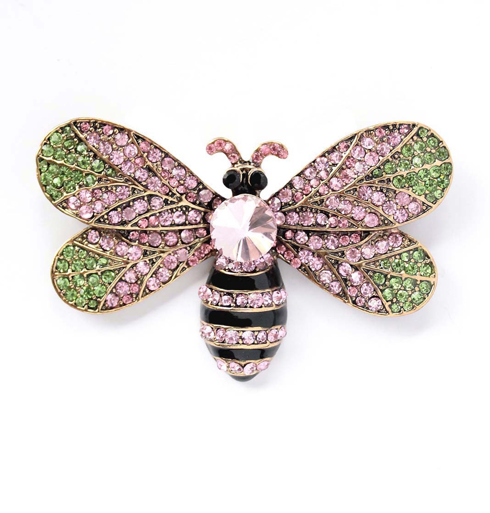 Bee Rhinestone Brooch Large Pink Green Honey Bee Broach Pin | Etsy