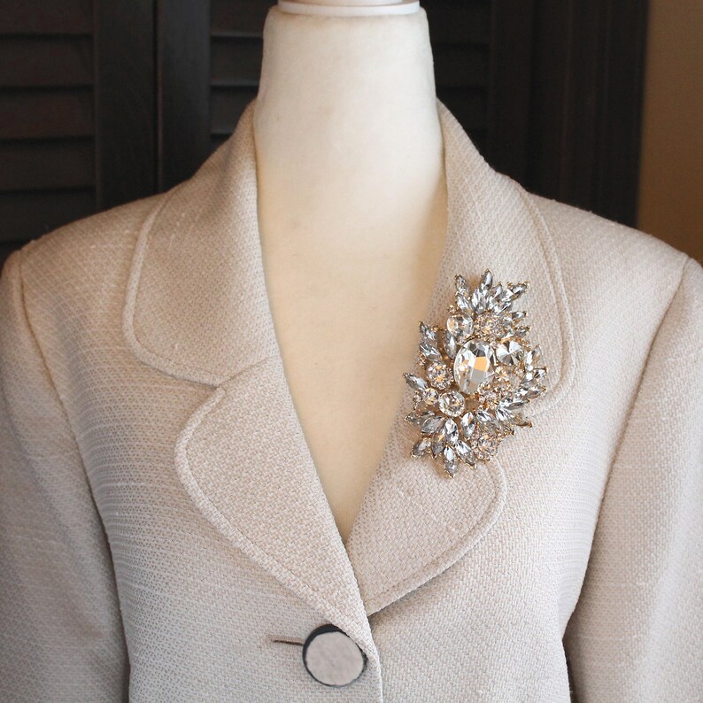 Crystal Gold Brooch Large 4 inch Brooch Rhinestone Brooches | Etsy