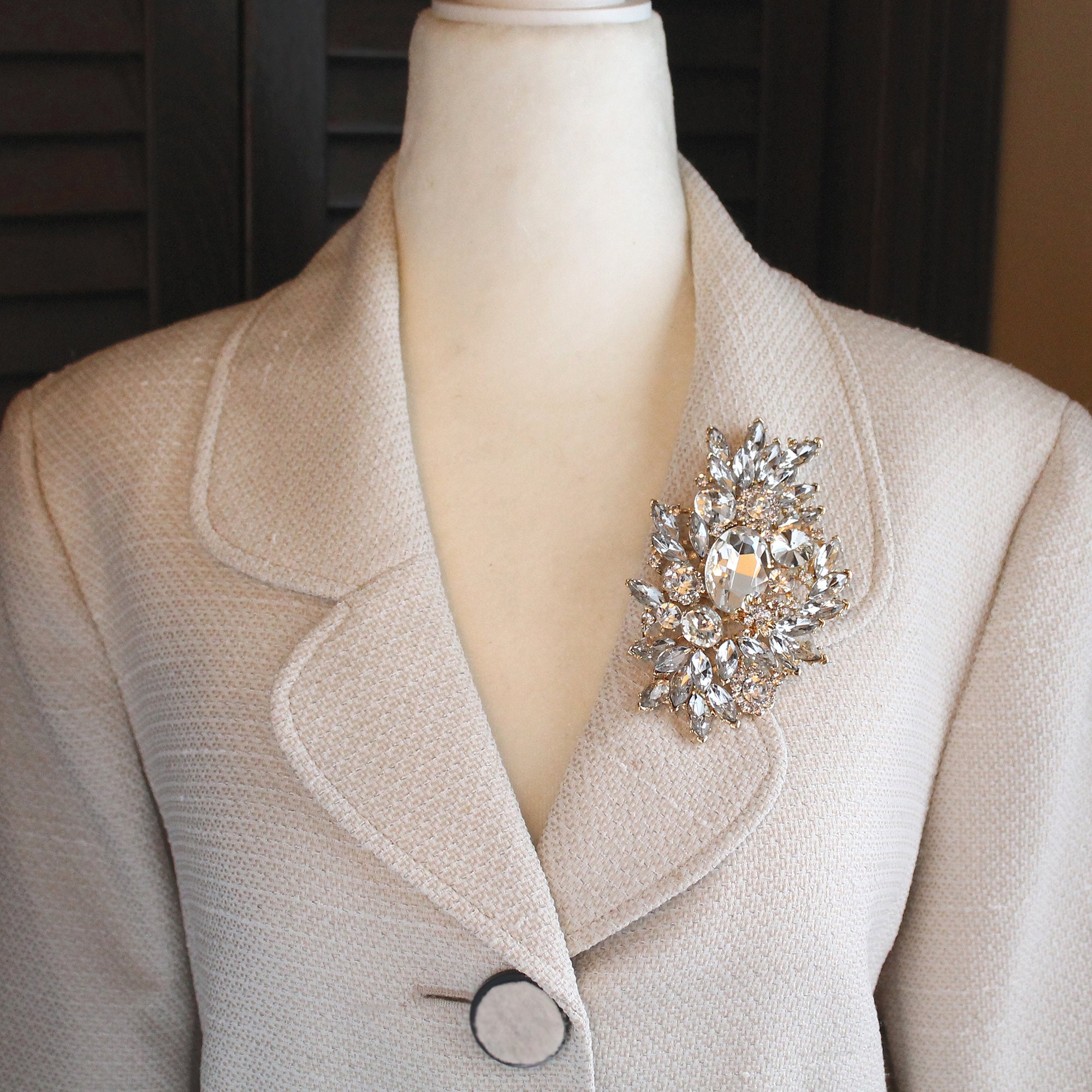 Crystal Gold Brooch Large 4 Inch Brooch Rhinestone Brooches - Etsy UK