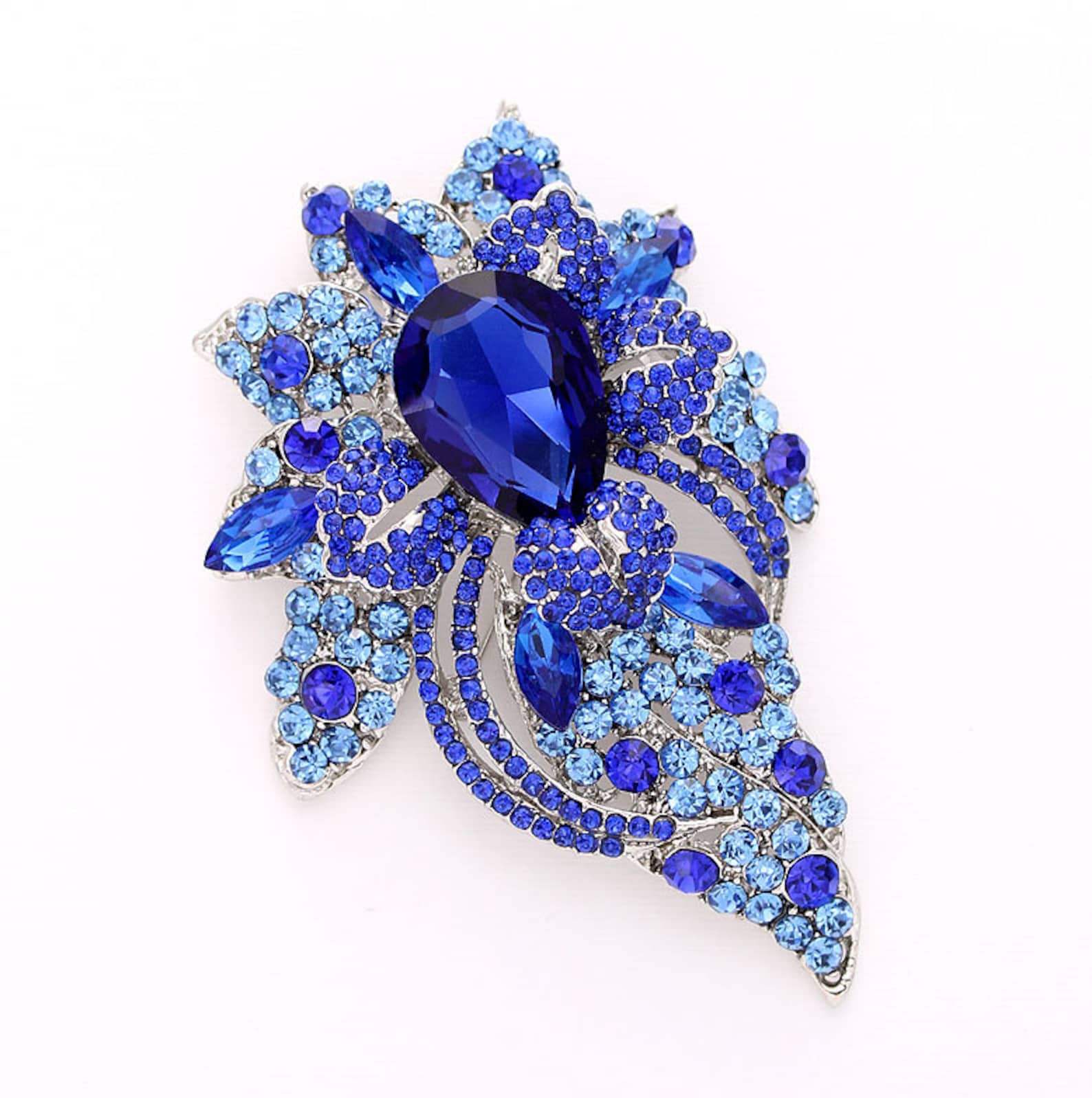 Large Blue Brooch Bridal Bridesmaid Brooch Evening Dress Pin - Etsy