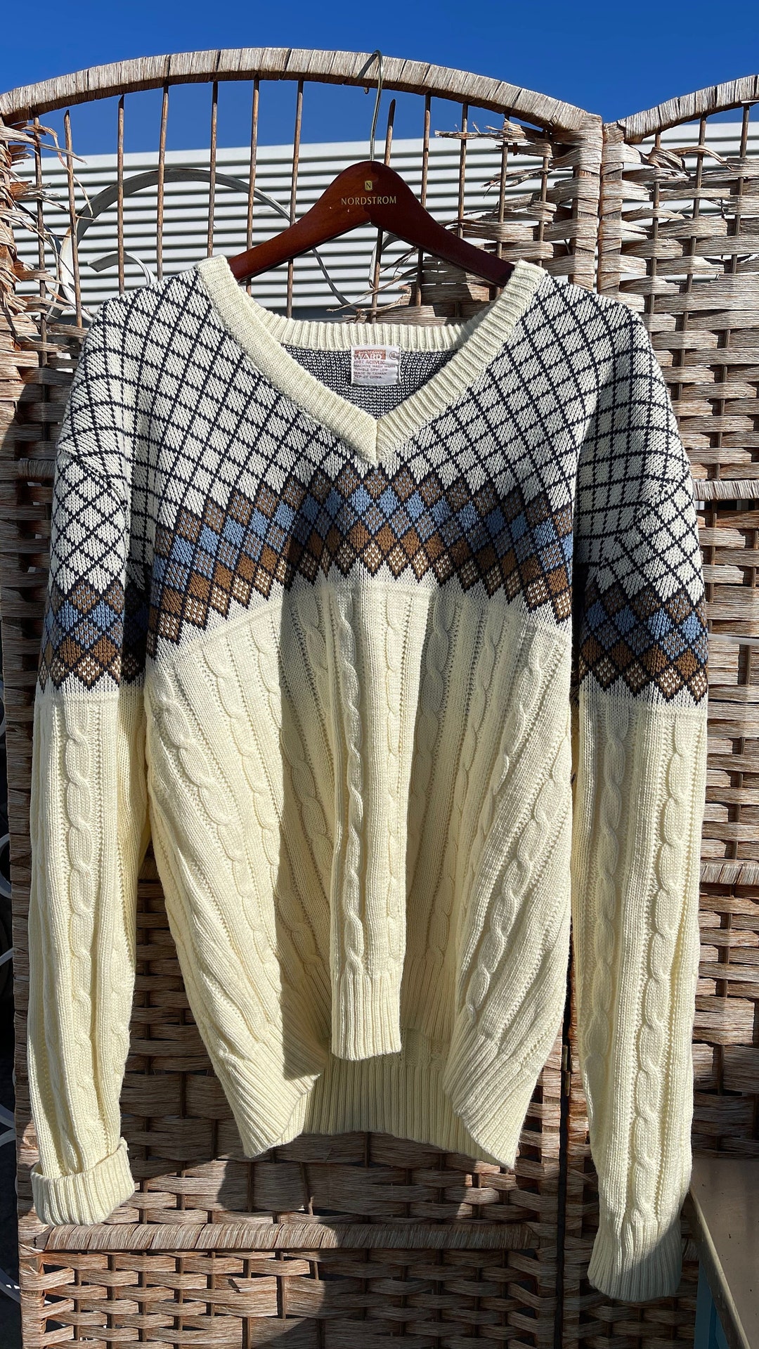 Vintage 1970s Montgomery Ward Wool Sweater XL Argyle Golf Scandinavian ...