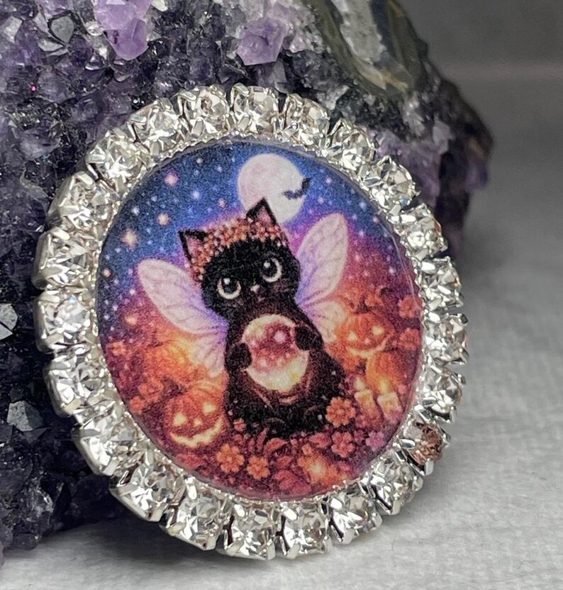Black Cat Broach | Enchanted Witchy Jewelry | Artisan Celestial Broach ...
