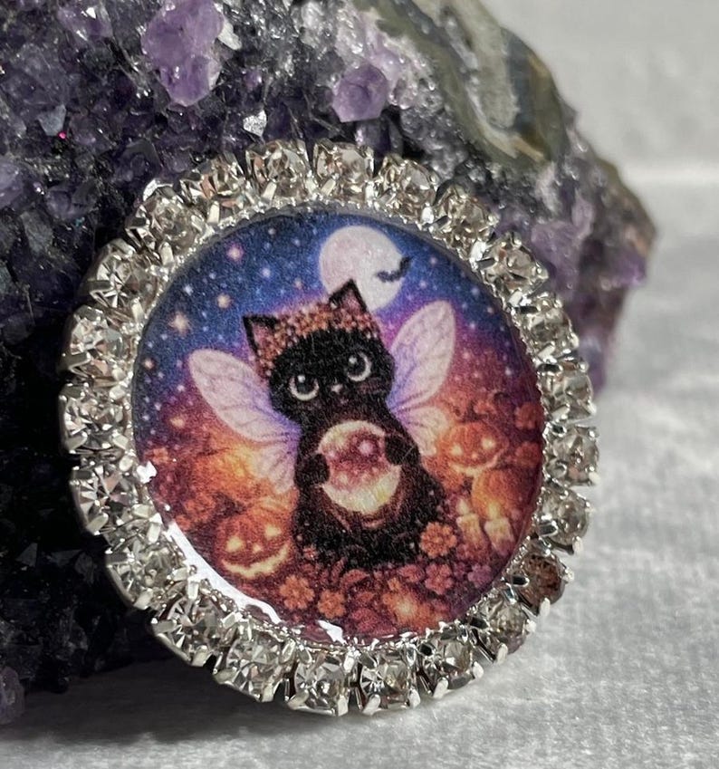 Black Cat Broach | Enchanted Witchy Jewelry | Artisan Celestial Broach ...
