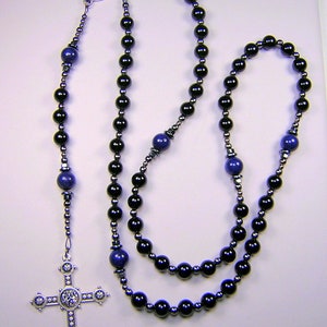 Mens BLACK Onyx 24" Rosary Papal Cross Ferula Catholic Necklace BLACK ...