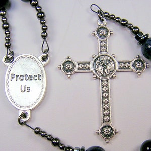 Mens BLACK Onyx 24" Rosary Papal Cross Ferula Catholic Necklace BLACK ...