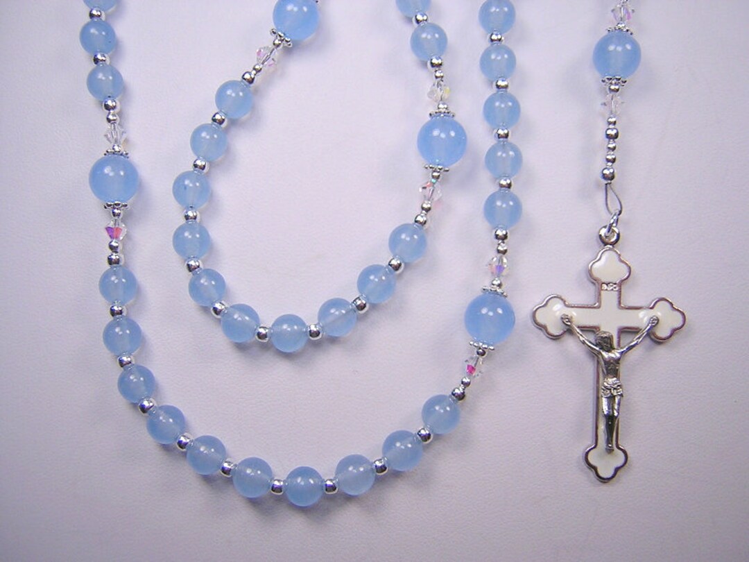 Womens Sky Blue Jade Rosary 17 1/2" Catholic Genuine Jade Gemstone ...