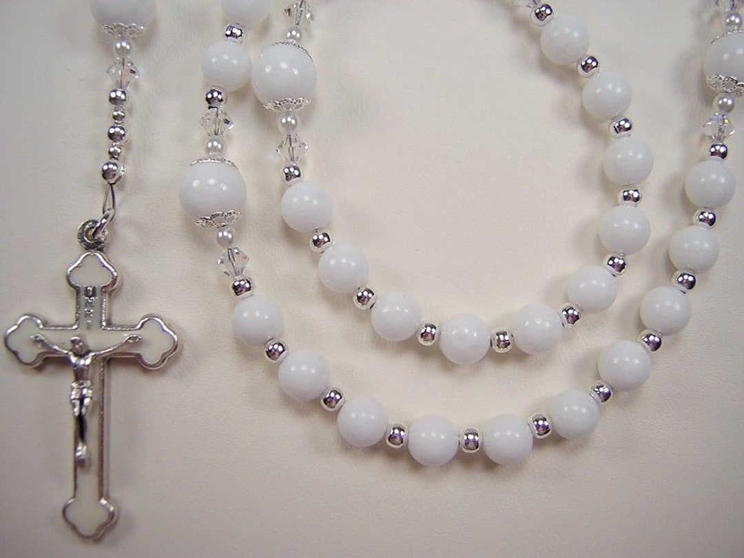 Girls White Jade Teens Rosary Catholic Porcelain White Jade Gemstone ...
