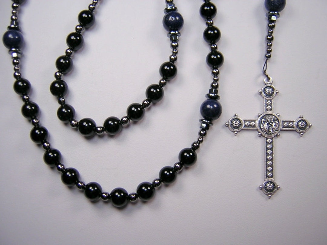 Mens BLACK Onyx 24 Rosary Papal Cross Ferula Catholic - Etsy