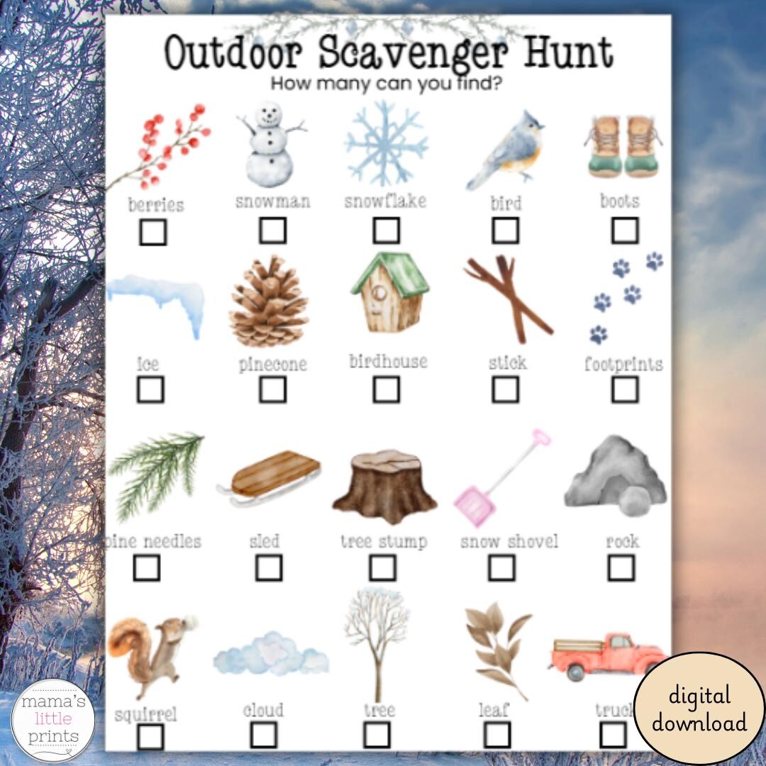 Outdoor Winter Nature Scavenger Hunt, Seasons, Kids Outdoor Activity ...