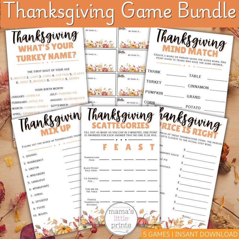 Thanksgiving Themed Game Bundle | Instant Download | Family Fun - Etsy