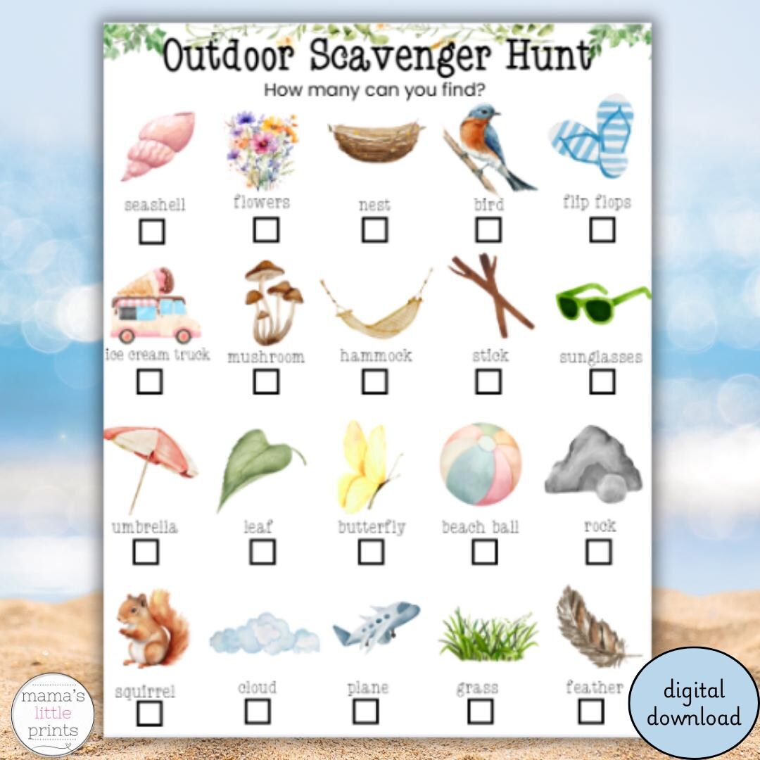 Outdoor Summer Nature Scavenger Hunt, Seasons, Kids Outdoor Activity ...