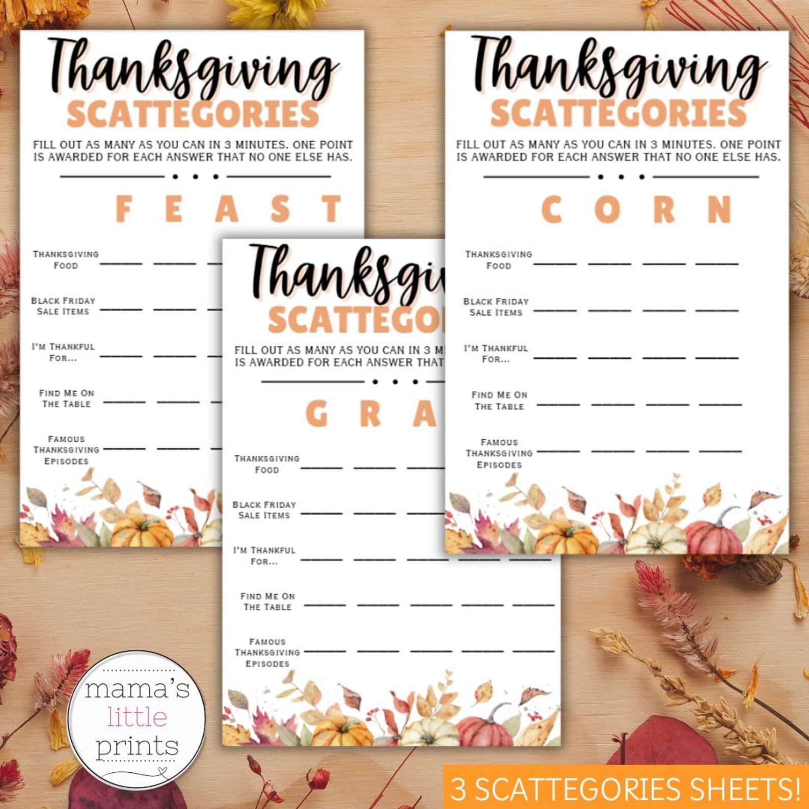 Thanksgiving Themed Game Bundle | Instant Download | Family Fun - Etsy