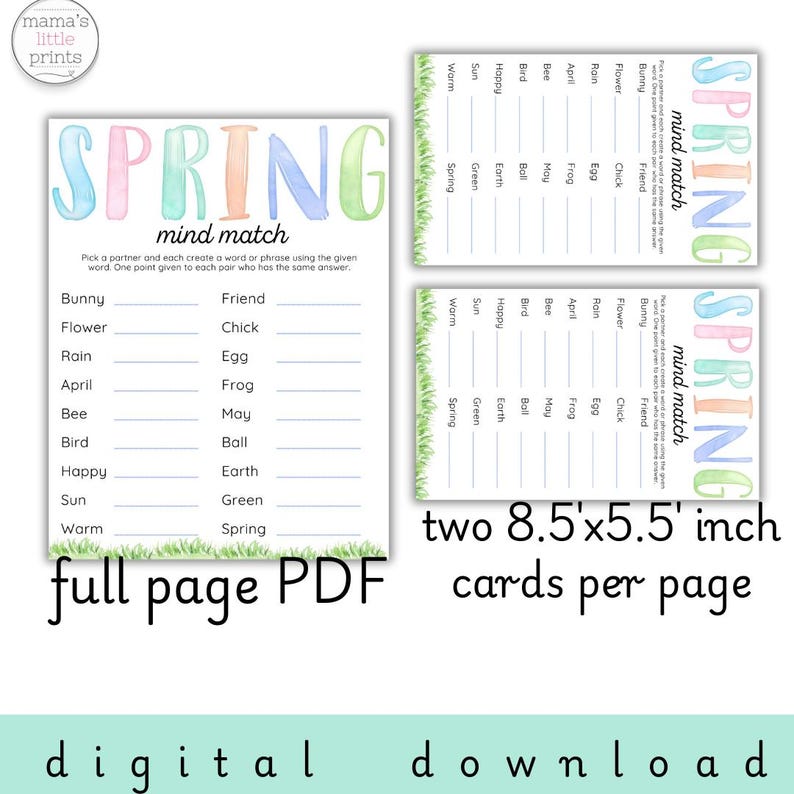 Spring Mind Match Game, Finish the Phrase, Spring Kids Game, Printable ...