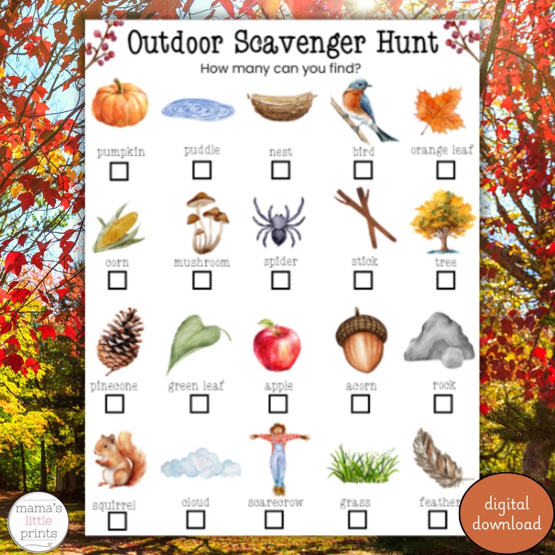 Outdoor Fall Nature Scavenger Hunt, Seasons, Kids Outdoor Activity ...