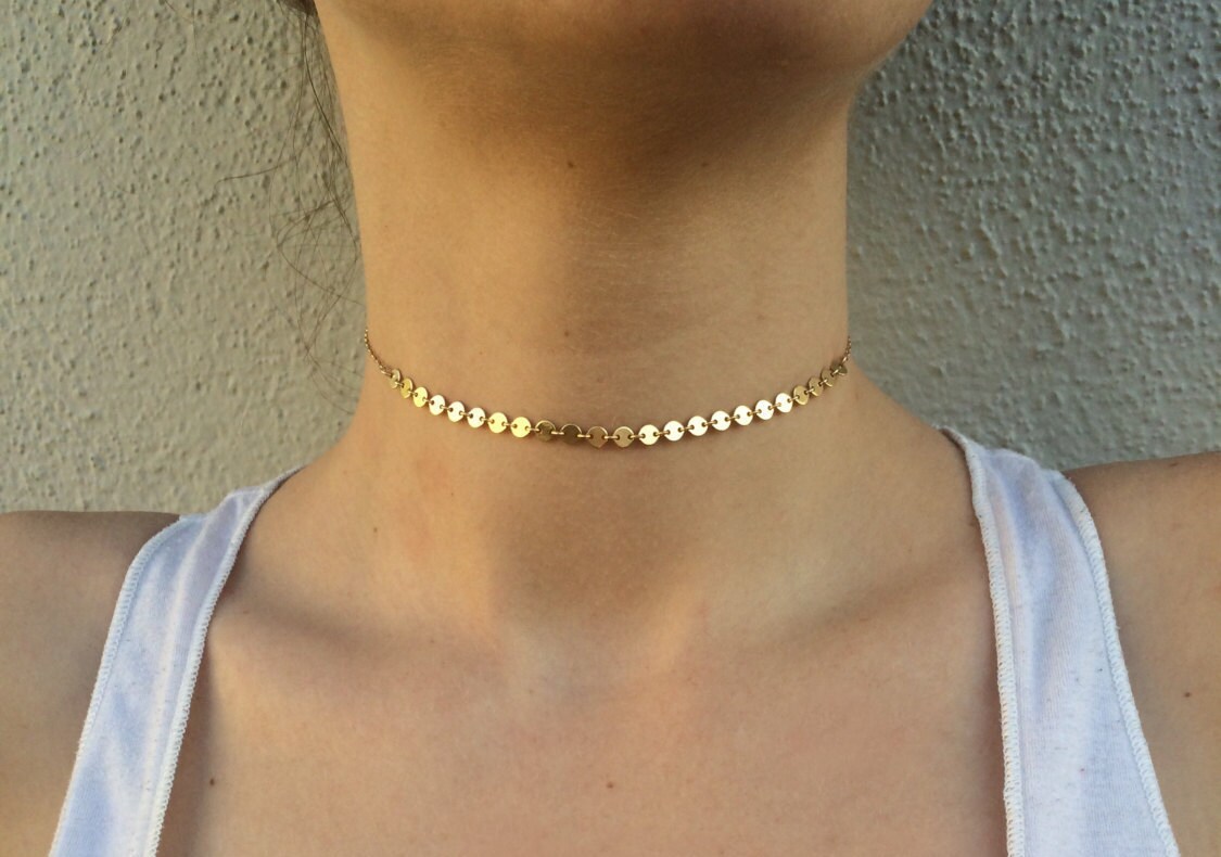 14k gold filled/ Sterling Silver Coin Choker disc choker | Etsy