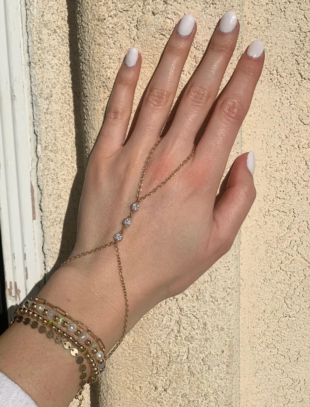 3 Gem Hand Bracelet 14k Gold Filled Finger Bracelet Sterling Silver ...