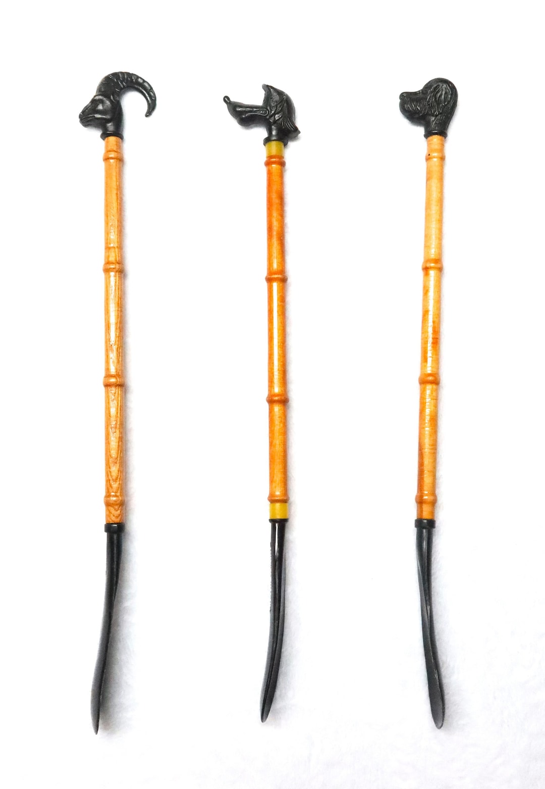 17" RARE! Soviet Gentleman's Bamboo Shoehorn Shoe Assist Cane [3 ...