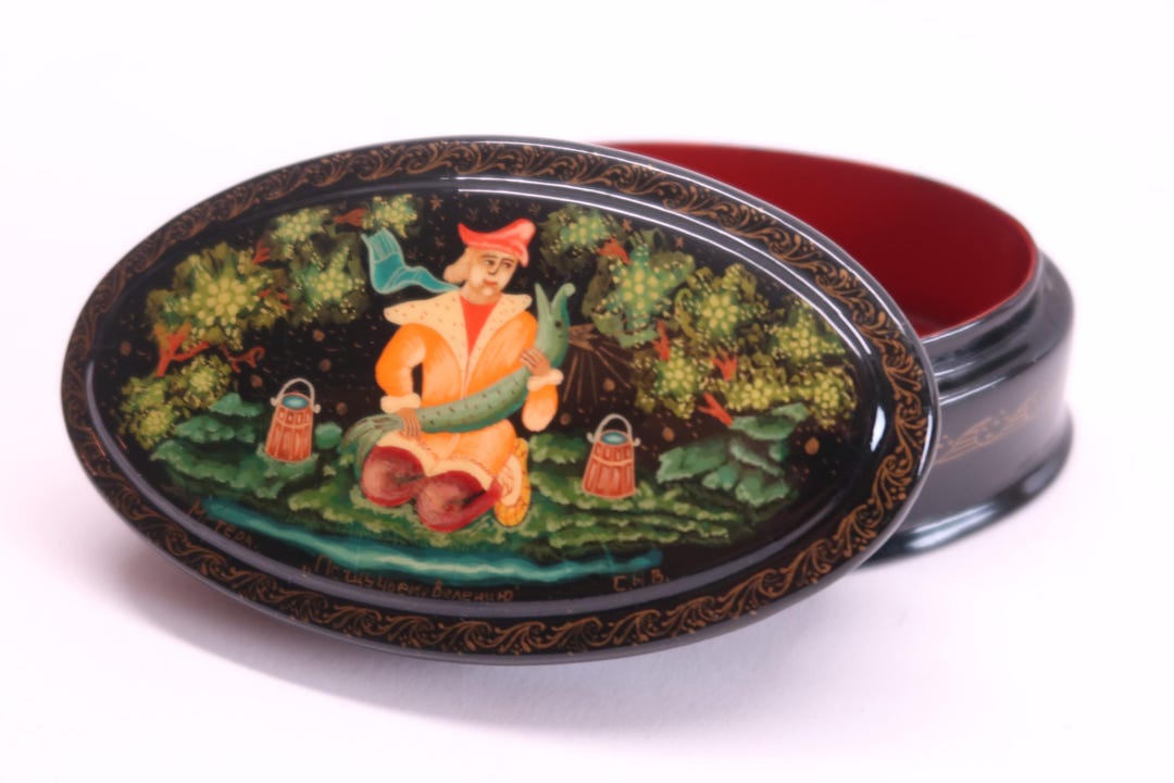 Vintage 1974 Palekh Russian Lacquer Box | Hand-painted Black Box With ...