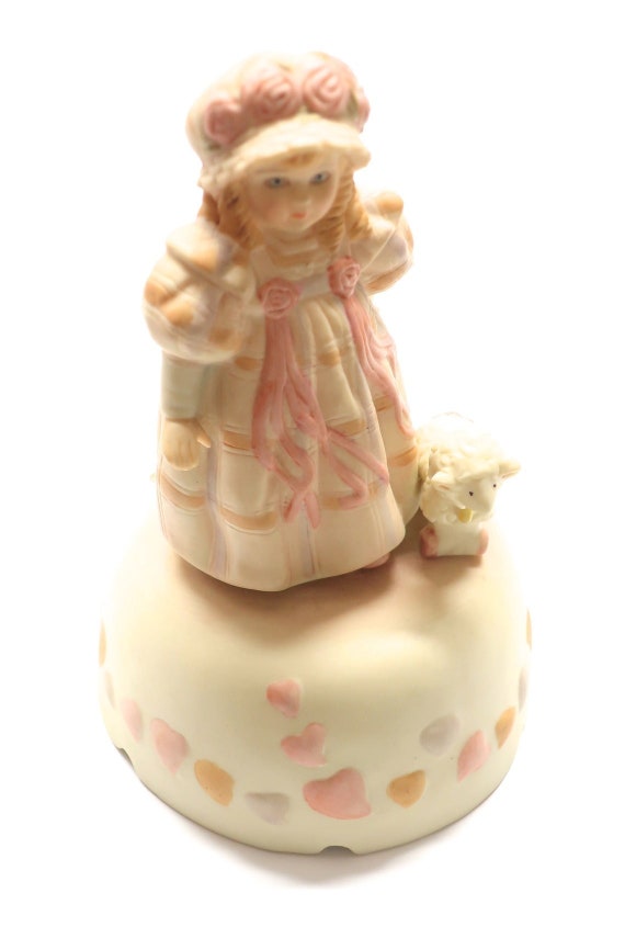 Ceramic Music Box With Little Girl & Lamb Figurine - Etsy