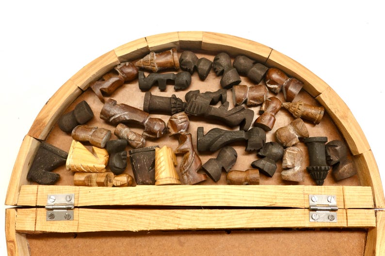 Vintage African Makonde Chess Set – Hand-carved 14″ Round Board ...