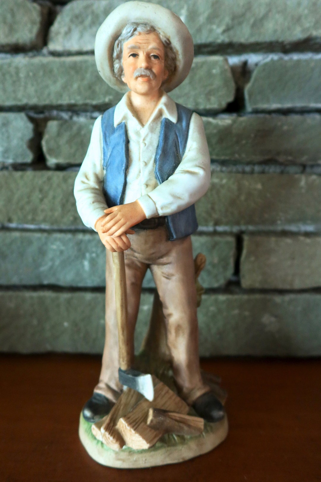 Vintage Fine 10" Homco Old Man Standing Next to Cut Wood Fine Art ...