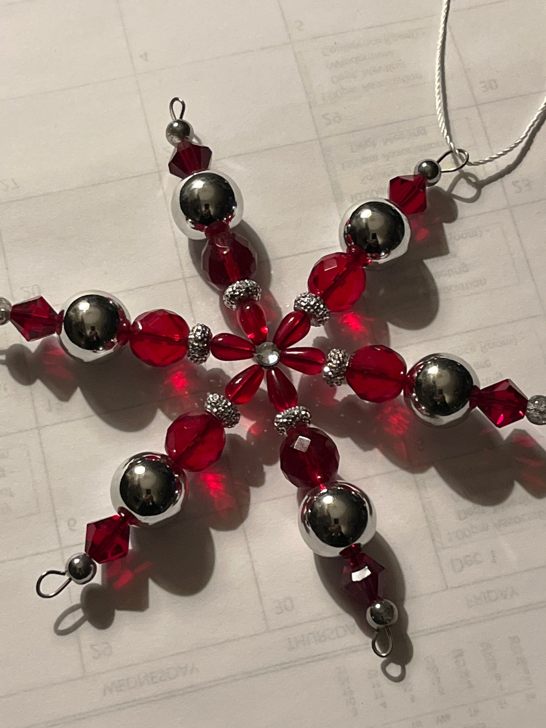 Red and Silver Snowflake Ornament - Etsy