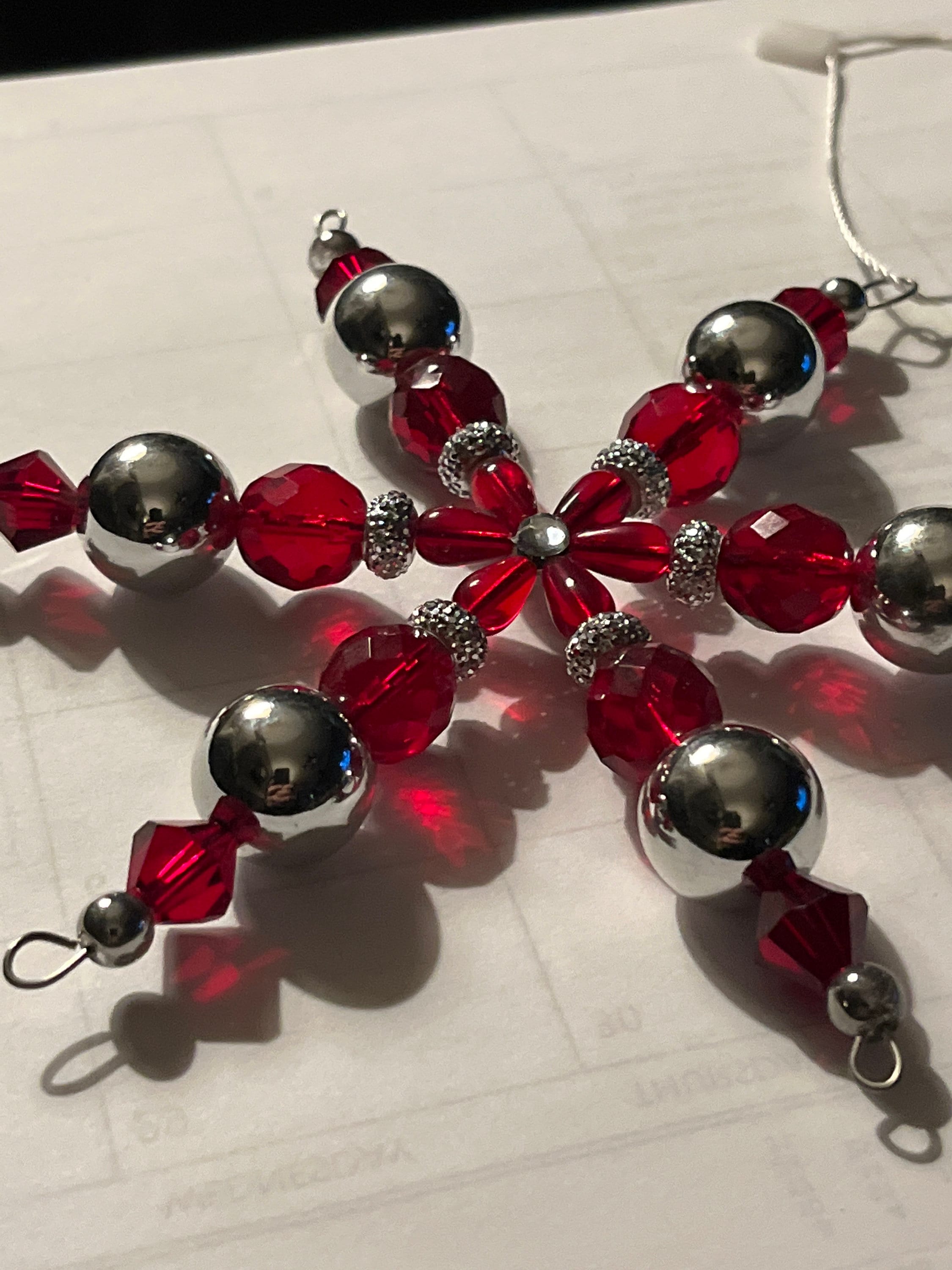 Red and Silver Snowflake Ornament - Etsy