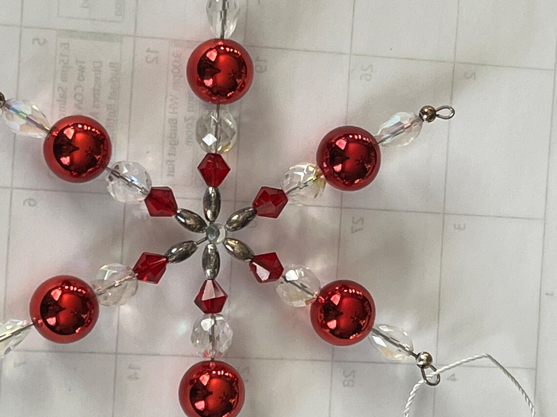 Red and Clear Snowflake Ornament - Etsy